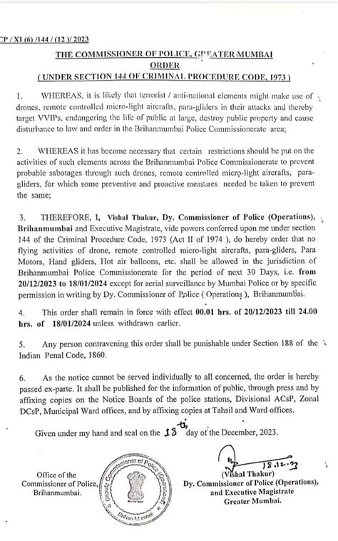 Mumbai Police Imposes Prohibitory Orders Under Section 144