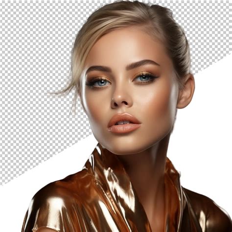 Premium Psd A Woman With Blonde Hair And A Gold Dress With A Blue Eye