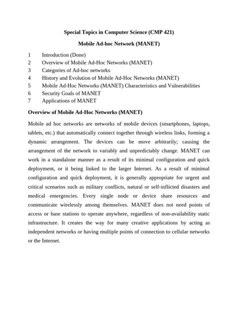 Cmp 313 Manet Lecture Notes Pdf Wireless Ad Hoc Network Computer Network