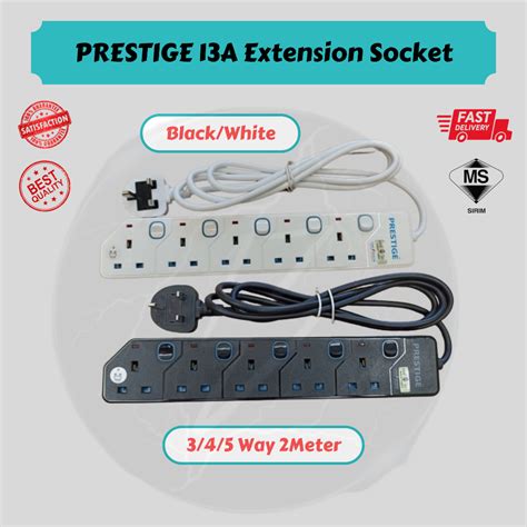 Prestige 13a Extension Trailing Socket 3 4 5way 2meter [black White] Portable Outlet Socket