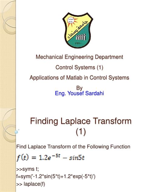 Matlab 1 Download Free Pdf Laplace Transform Mathematical Concepts