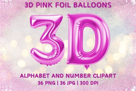 3d Pink Foil Alphabet Balloons Clipart Graphic By Kissmeflamingo