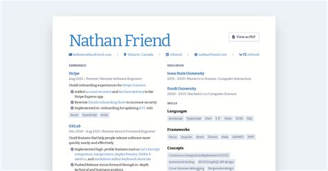 Nathan Friend Resume Built With NuxtJS And Tailwind CSS