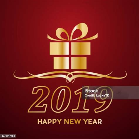2019 해피 뉴가 어 인사말 선물 또는 구매입니다 골든 벡터 일러스트 레이 션 2019년에 대한 스톡 벡터 아트 및 기타