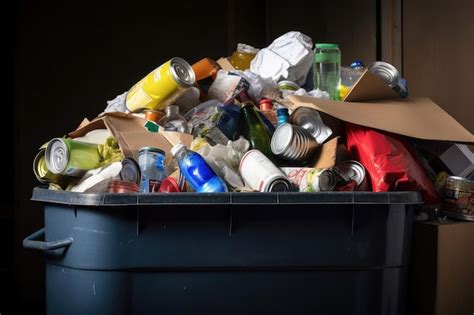 Papelera De Reciclaje Rebosante De Diferentes Tipos De Materiales