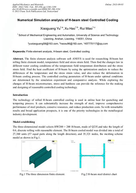 Numerical Simulation Analysis Of H Beam Steel Controlled Cooling Scientific Net