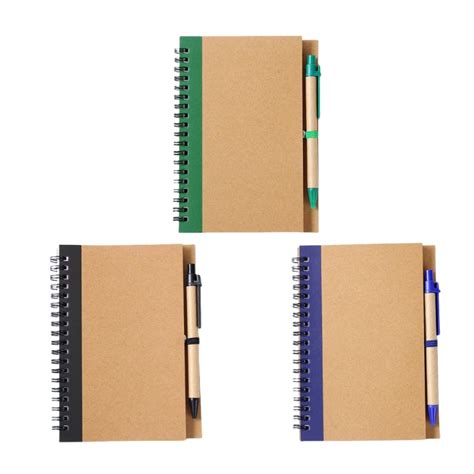 Kraft Paper Cover Spiral Notebooks And Pen Set Miss Promotion