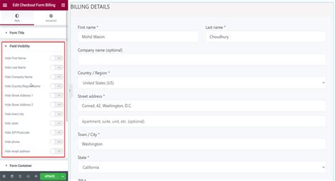 checkout form billing widget wpmet