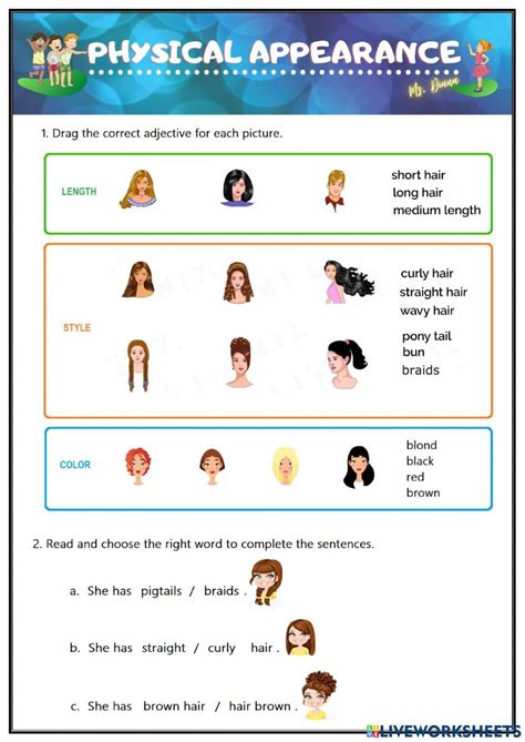 Physical Appearance Online Worksheet For 6°primary Medium Length
