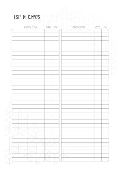 Lista De Mercado Planner Xadrez Cinza Minimalista Fazendo A Nossa Festa