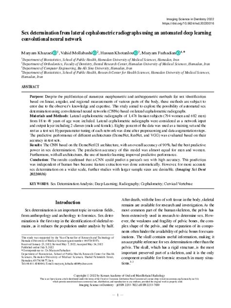 Pdf Sex Determination From Lateral Cephalometric Radiographs Using An Automated Deep Learning