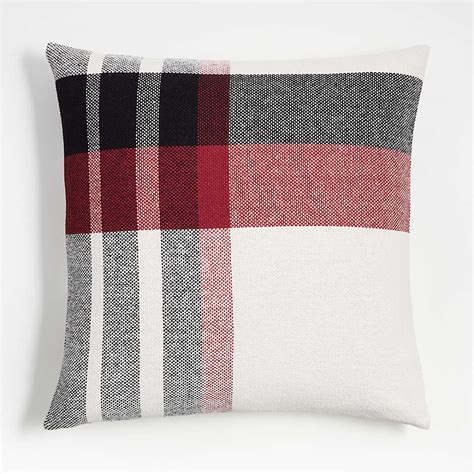 Luminous Red Organic Holiday Plaid 23x23 Throw Pillow With Feather