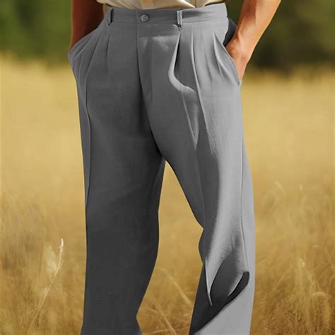 Noarlalf Chinos Pants Men Mens Linen Double Pleated Front Pocket