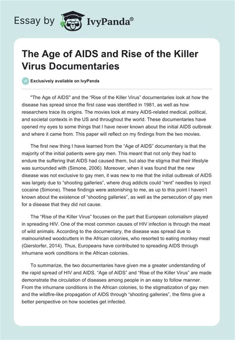 The Age Of AIDS And Rise Of The Killer Virus Films 367 Words Essay