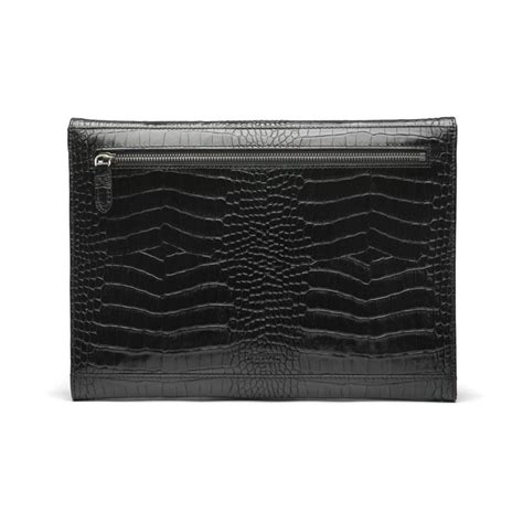 Leather A4 Envelope Black Croc Document Folders Sagebrown