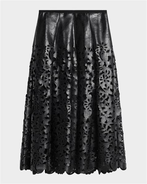 Maison Common Floral Cutout Faux Leather Midi Skirt Neiman Marcus