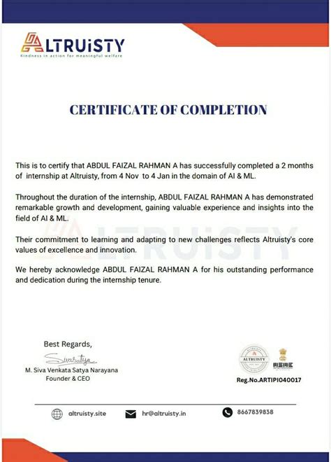 ai machinelearning internship altruisty growth learning… abdul