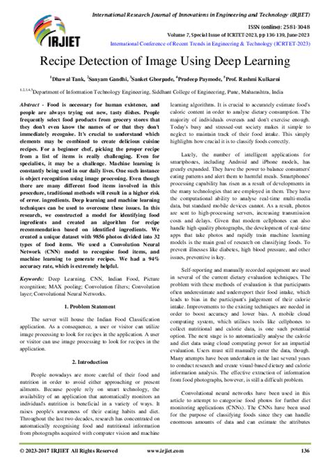 Pdf Recipe Detection Of Image Using Deep Learning