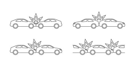 Car Crash Accident Of Transport Line Art Icon Set Side Frontal And