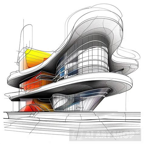 Vibrant Flow Contemporary Building With Dynamic Lines And Bold Colors