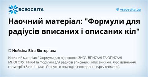 Наочний матеріал Формули для радіусів вписаних і описаних кіл Геометрія