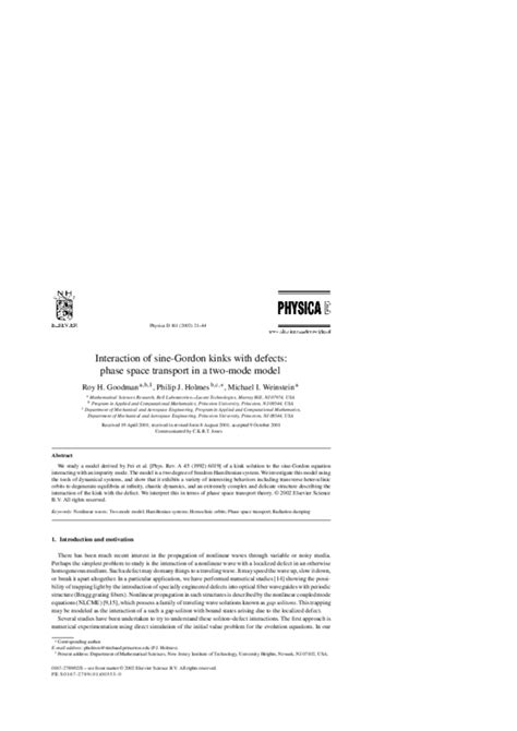 Pdf Interaction Of Sine Gordon Kinks With Defects Phase Space Transport In A Two Mode Model