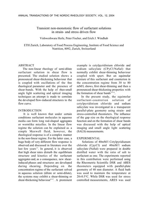pdf transient non monotonic flow of surfactant solutions in strain