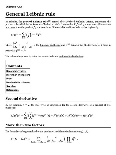 General Leibniz Rule Wikipedia Pdf Derivative Function