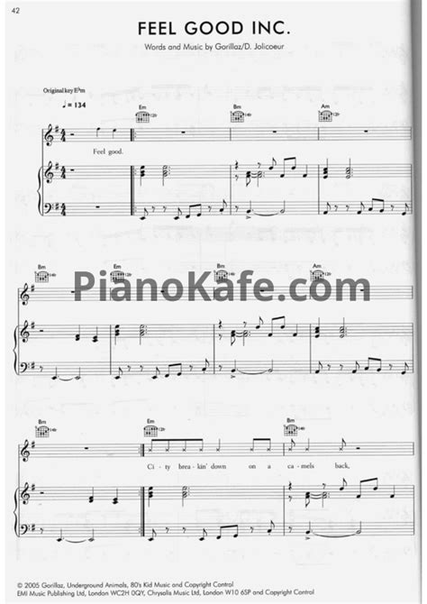 НОТЫ Gorillaz Feel Good Inc ноты для фортепиано гитары голоса