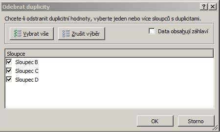Odebrat duplicity Excel Školení konzultace