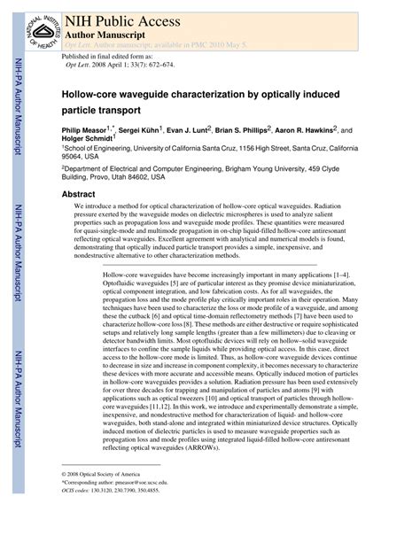Pdf Hollow Core Waveguide Characterization By Optically Induced