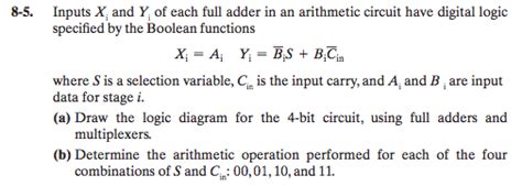 Solved 8 5 Inputs X And Y Of Each Full Adder In An