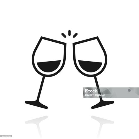Ilustración De Dos Copas De Vino Icono Con Reflejo Sobre Fondo Blanco Y