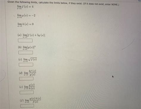solved given the following limits calculate the limits
