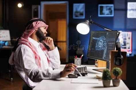 Man Utilizing AI On His Desktop Computer Stock Image Image Of