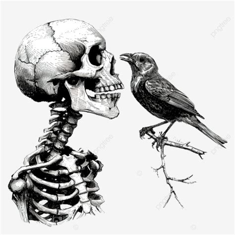 해골 머리와 새 빈티지 드로잉 두개골 새 타투 Png 일러스트 및 이미지 에 대한 무료 다운로드 Pngtree