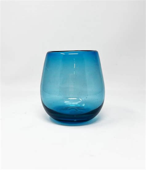 Stemless Wine Glass Solid Turquoise Blue Dorado Design