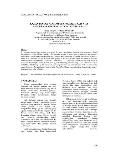 Pdf Kajian Penggunaan Packet Filtering Firewall Menggunakan Cisco Ip