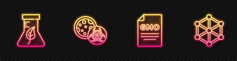 라인 Gmo 테스트 튜브 및 플라스크를 설정하고 빛나는 네온 아이콘 벡터 0명에 대한 스톡 벡터 아트 및 기타 이미지 0명
