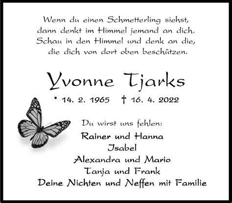 Traueranzeigen Von Yvonne Tjarks Nordwest Trauer De