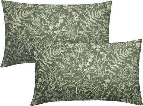 Sage Green Lumbar Pillow Covers 12x20 Set Of 2 Vintage Floral Botanical
