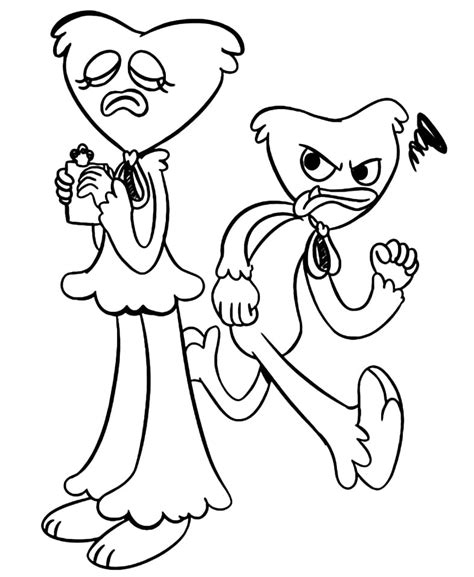 Huggy Wuggy With Kissy Missy Coloring Page Free Printable Coloring