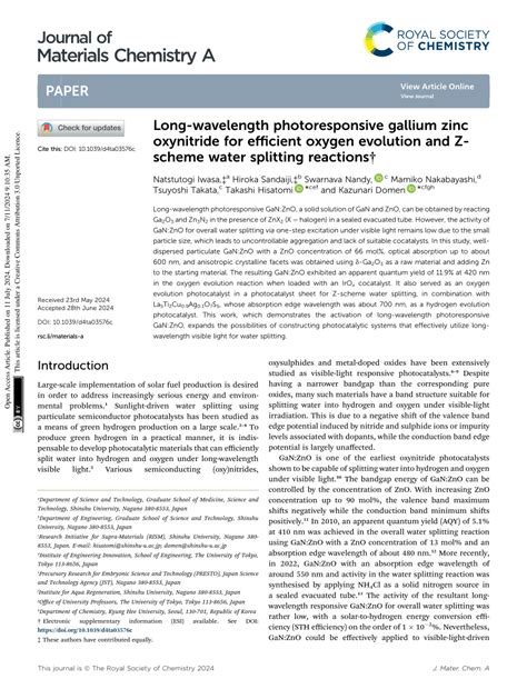 Pdf Long Wavelength Photoresponsive Gallium Zinc Oxynitride For
