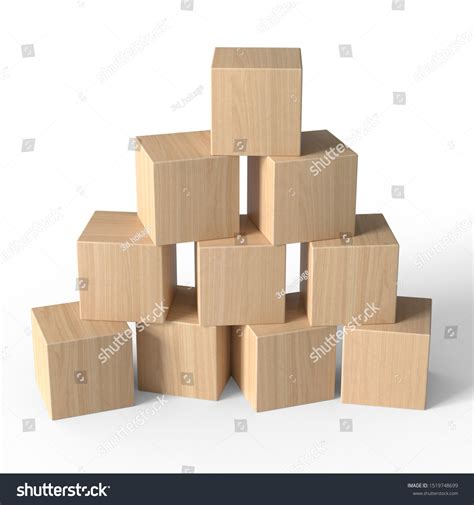 Wooden Blocks Pyramide Cubes Mockup Isolated Stock Illustration