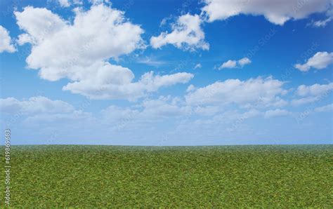 Green Grass Field With Blue Sky Background Stock Illustration Adobe Stock