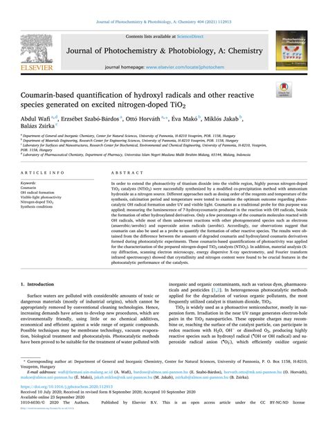 Pdf Coumarin Based Quantification Of Hydroxyl Radicals And Other