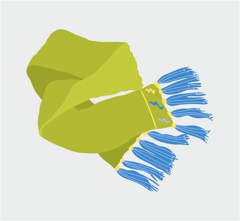 Premium Vector Vector Illustration Green Knitted Scarf Isolated On