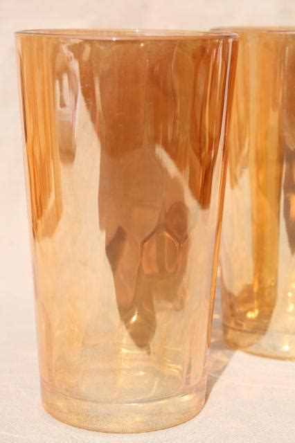 Marigold Iridescent Luster Vintage Hex Optic Pattern Glass Tumblers