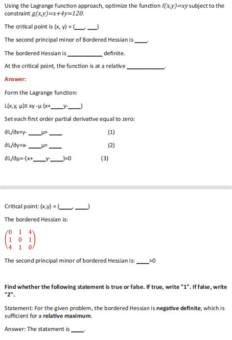 Solved Using The Lagrange Function Approach Optimize The Chegg