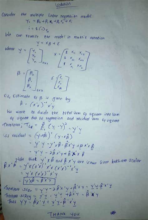Solved Please Help In A Multiple Linear Regression Model Y Bo